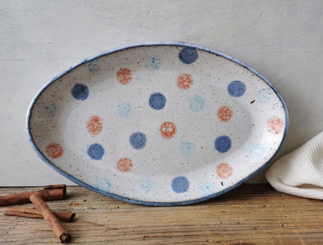 Oval Serving Platter, Handpainted Ceramic Tray, Durable Stoneware ...