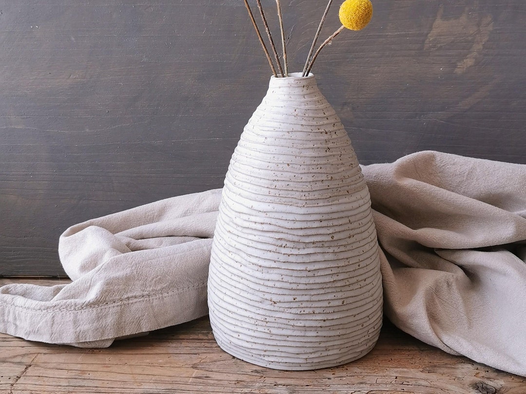 Matte White Large Ceramic Vase, Handbuilt Flower Vase, Speckled ...