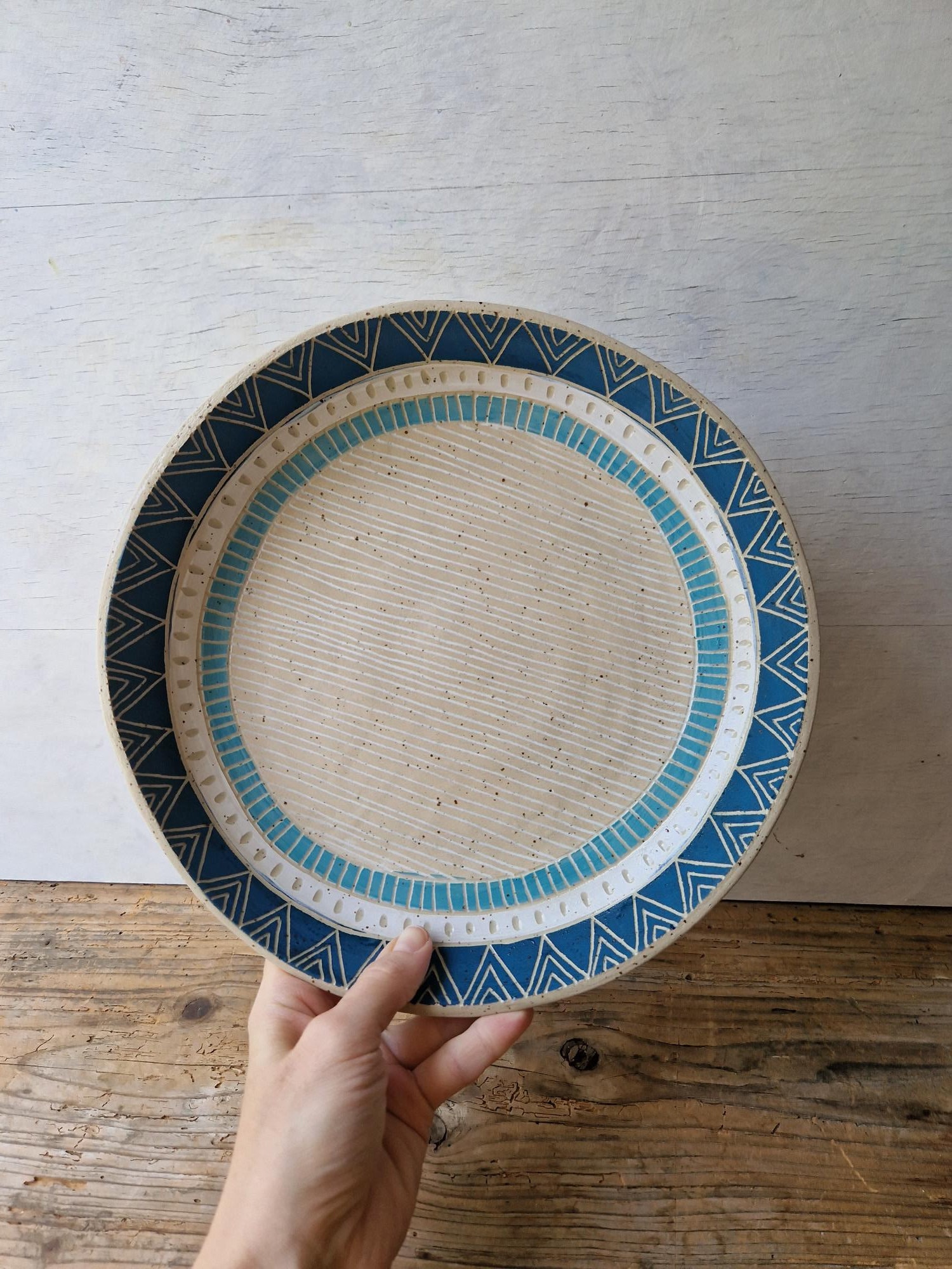 Oval Ceramic Tray, Serving Platter With Carved Geometric Pattern ...