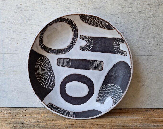 Large Decorative Serving Platter, Stoneware Pottery, Black Clay ...