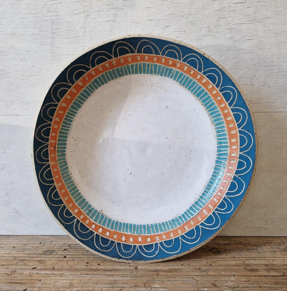 Large Ceramic Bowl, Serving Dish With Carved Geometric Pattern ...