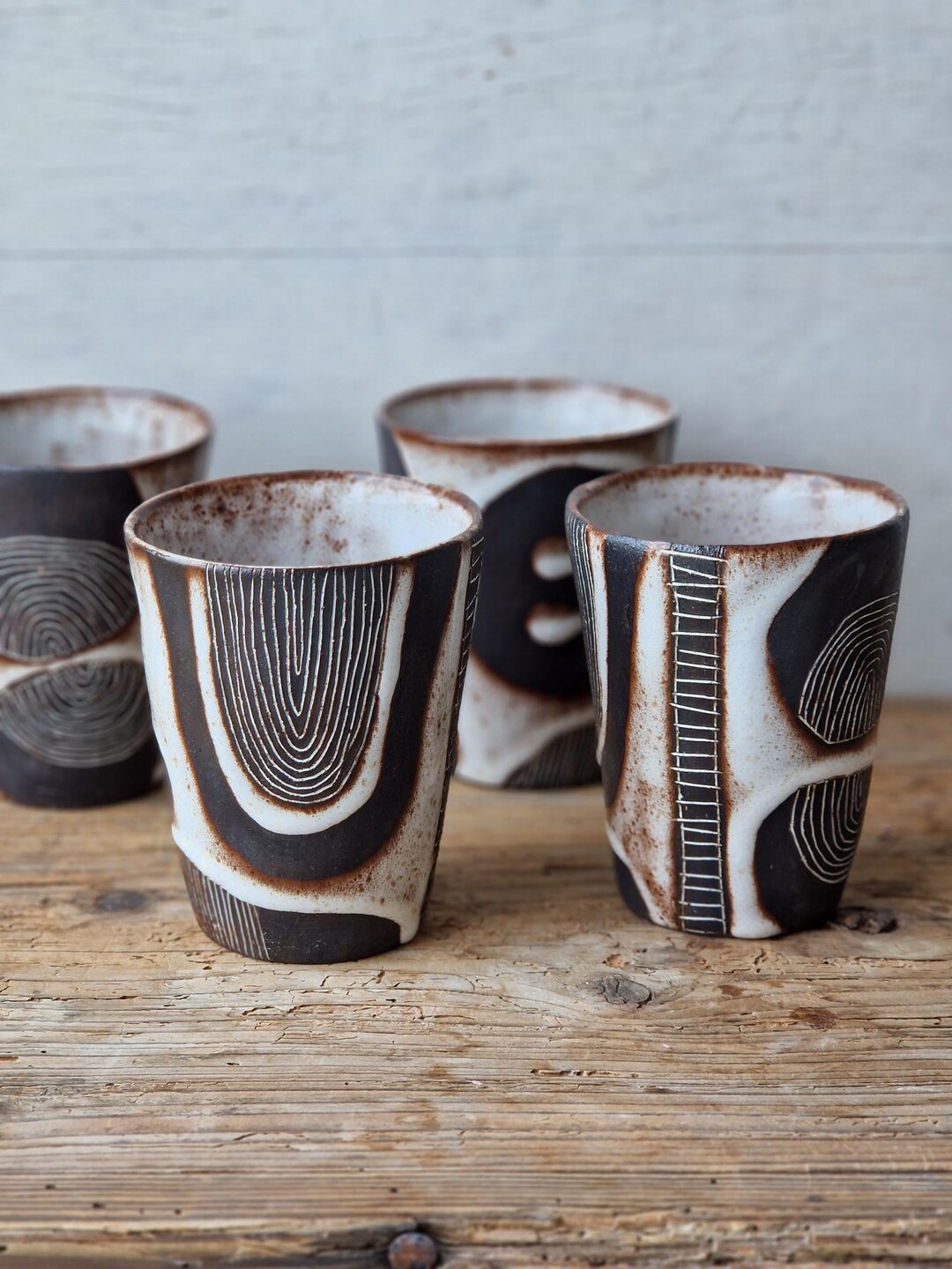 Handmade Ceramic Tumbler: Black and White Geometric Beaker - Etsy