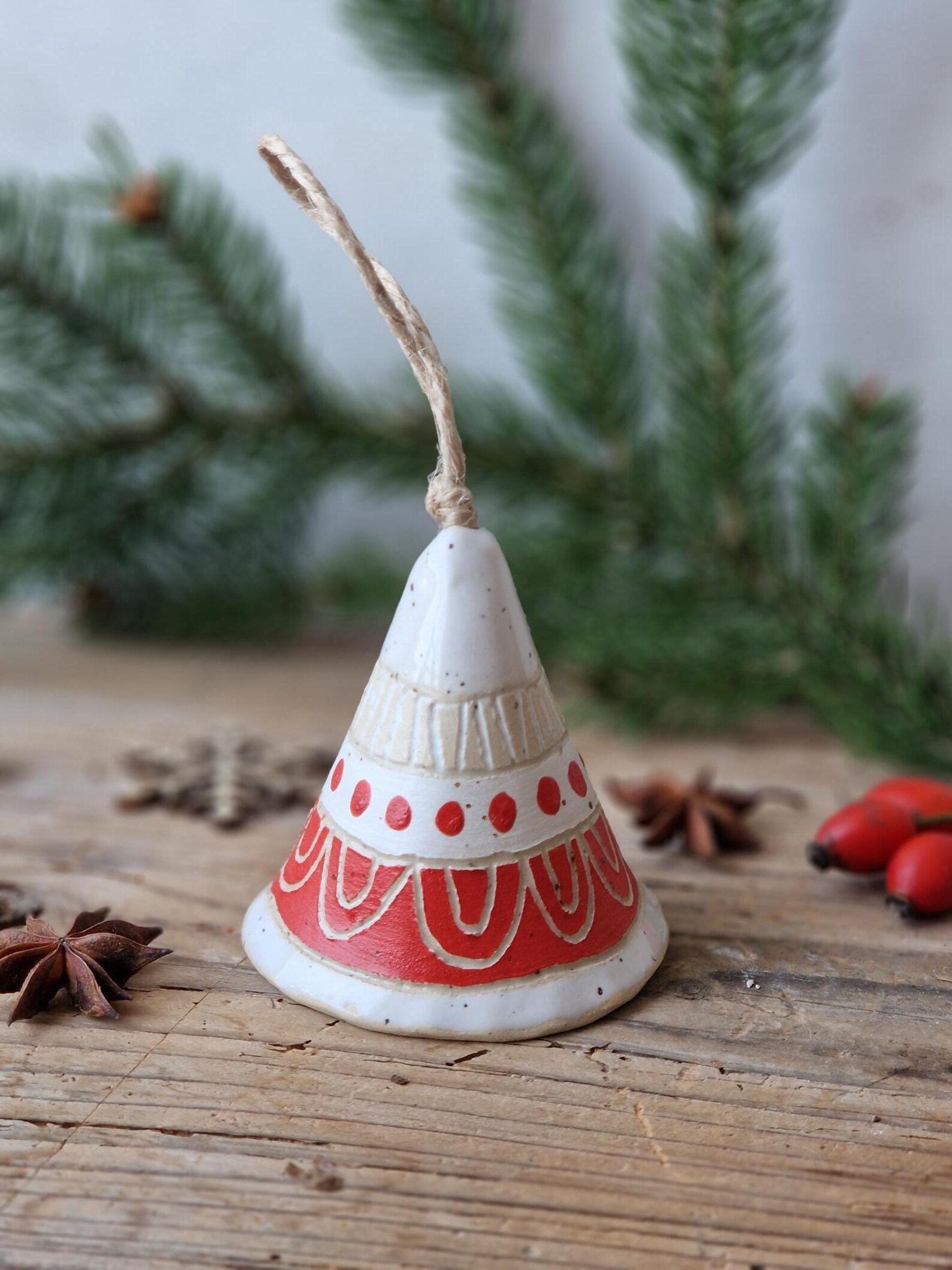 Red Ceramic Bells, Handmade Christmas Tree Ornaments, Holiday ...