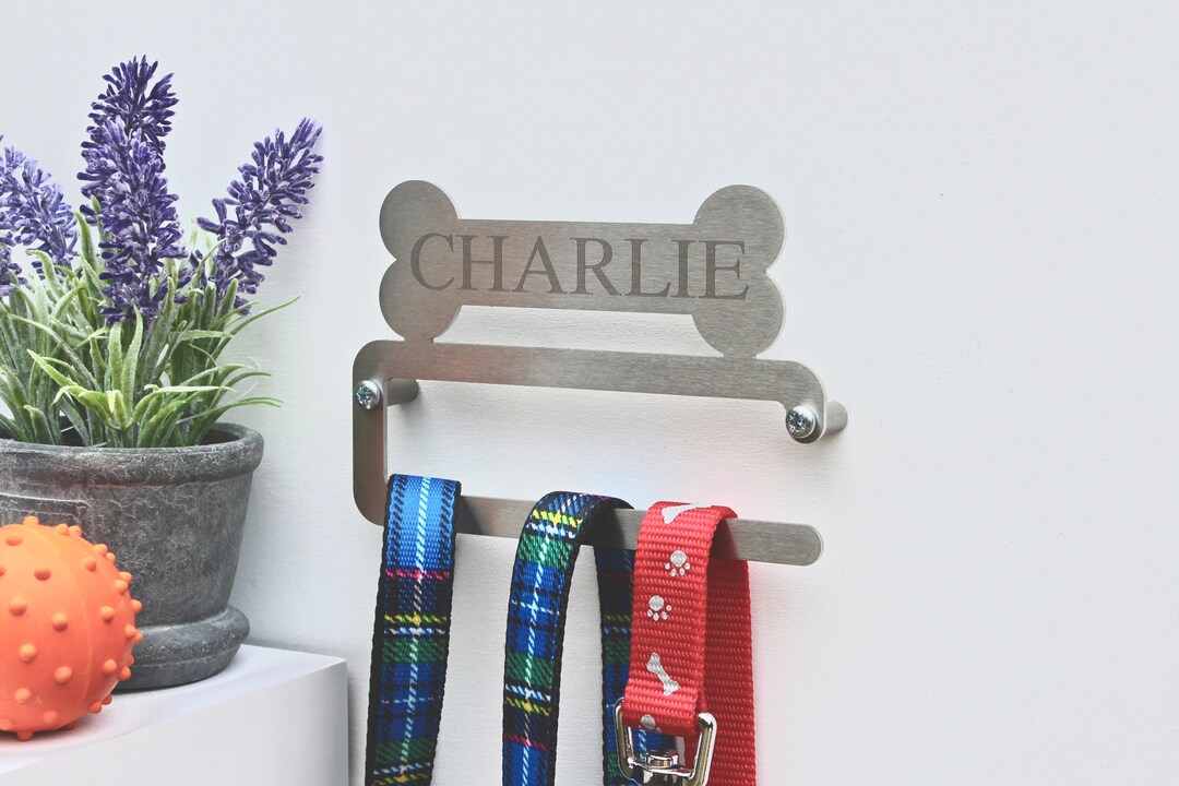 Personalised Dog Lead Hanger | Brushed Stainless Steel | Engraved Dog ...