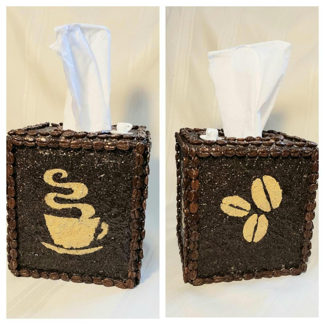 COFFEE LOVERS!! Handcrafted Tissue Box Cover W/ Coffee Cup Saucer Spoon ...