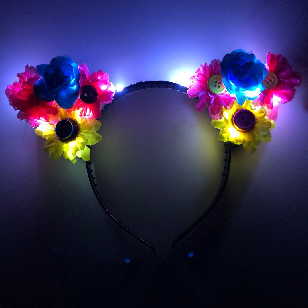 LED Cat Ears, Flower Cat Ears, Cat Headband, Festival Attire, Cat Ears ...