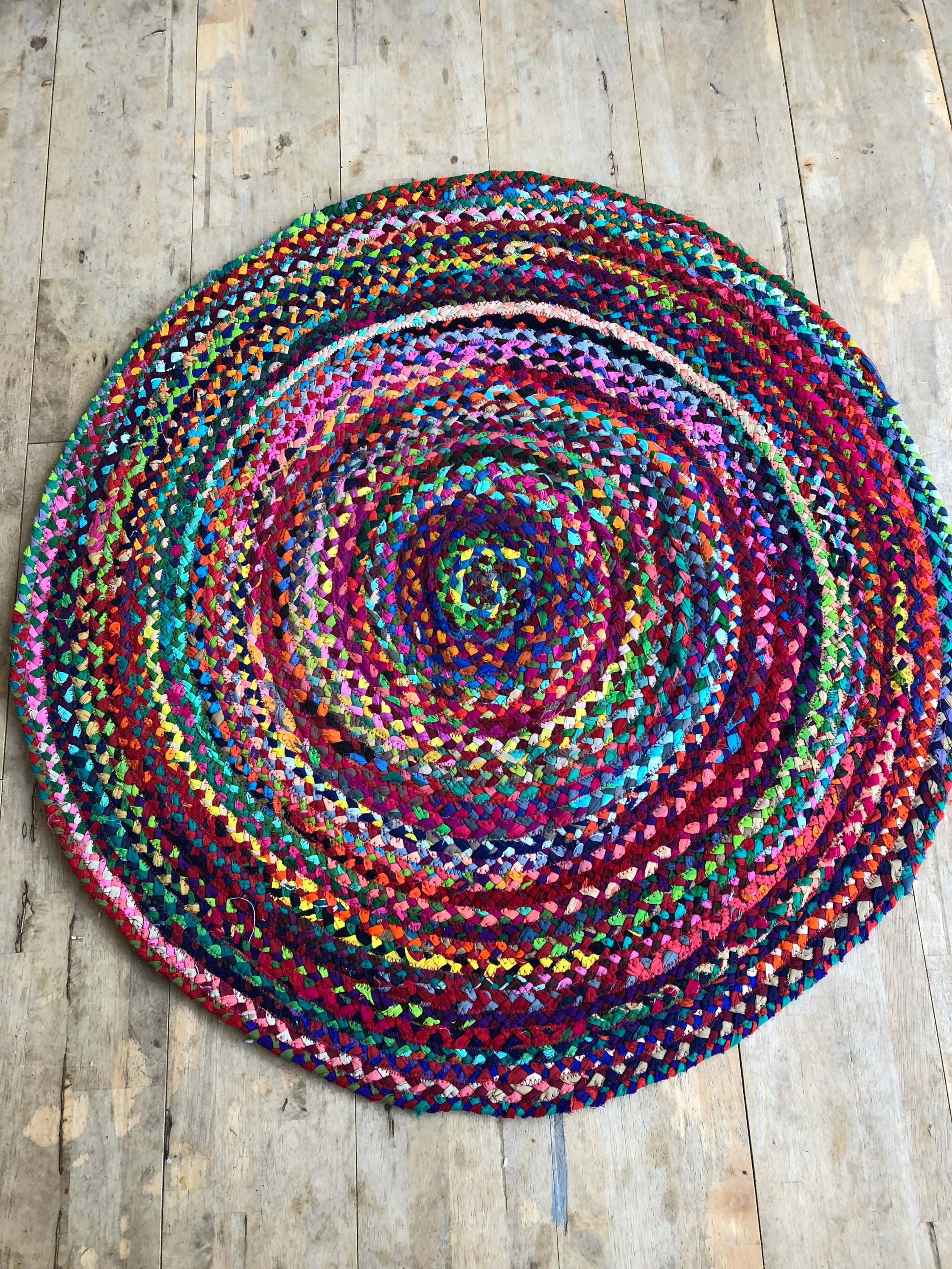 Round Circle Chindi Rag Rug 90cm X 90cm - Etsy UK