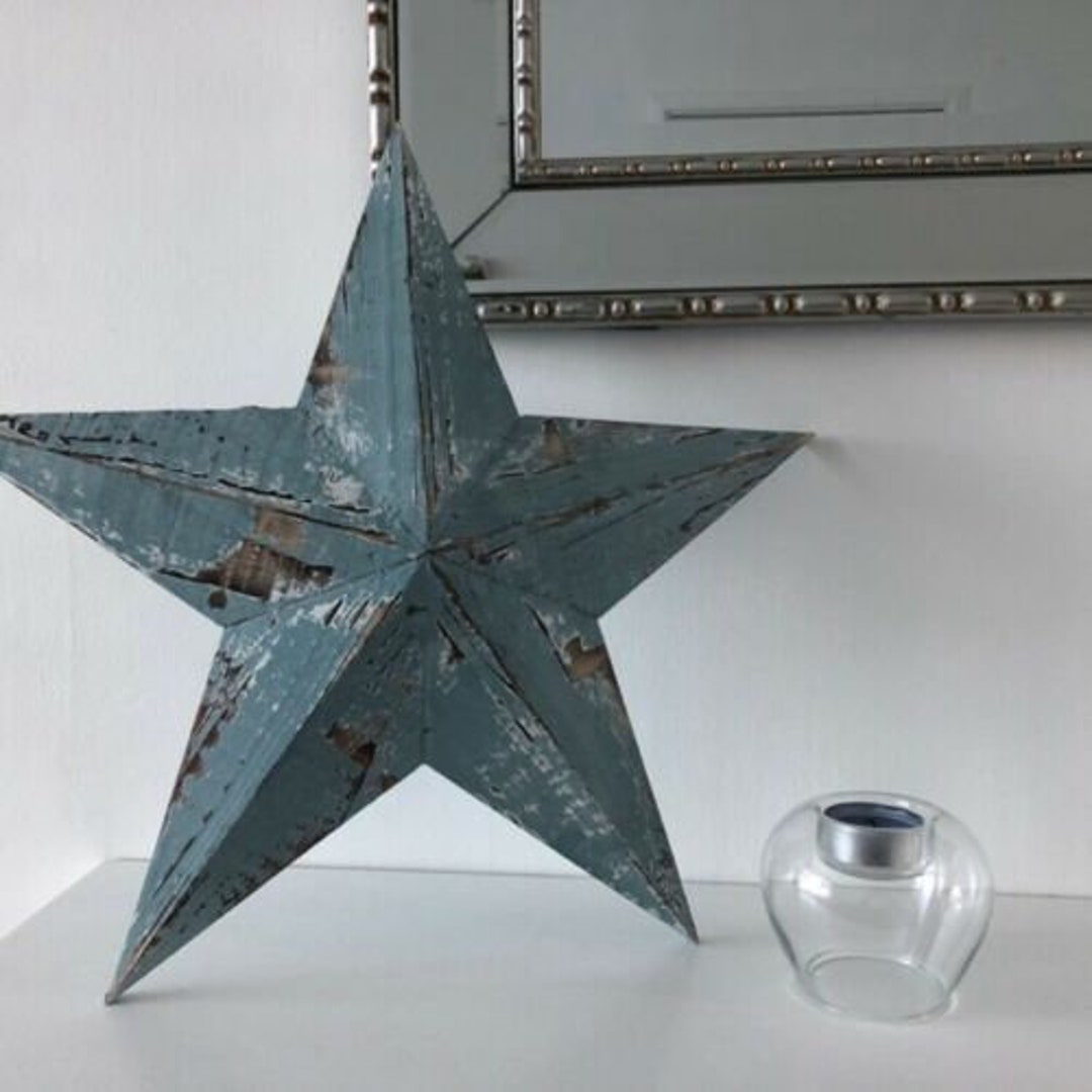 Wooden Blue Wash Barn Star - Etsy Hong Kong