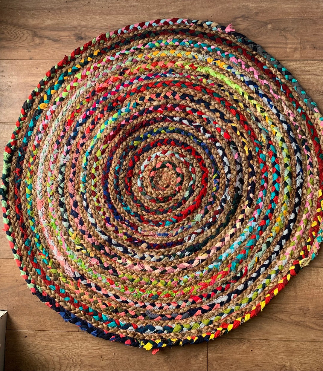 Round Circle Rag Rug Jute & Multi Chindi Braided Round Rug - Etsy UK
