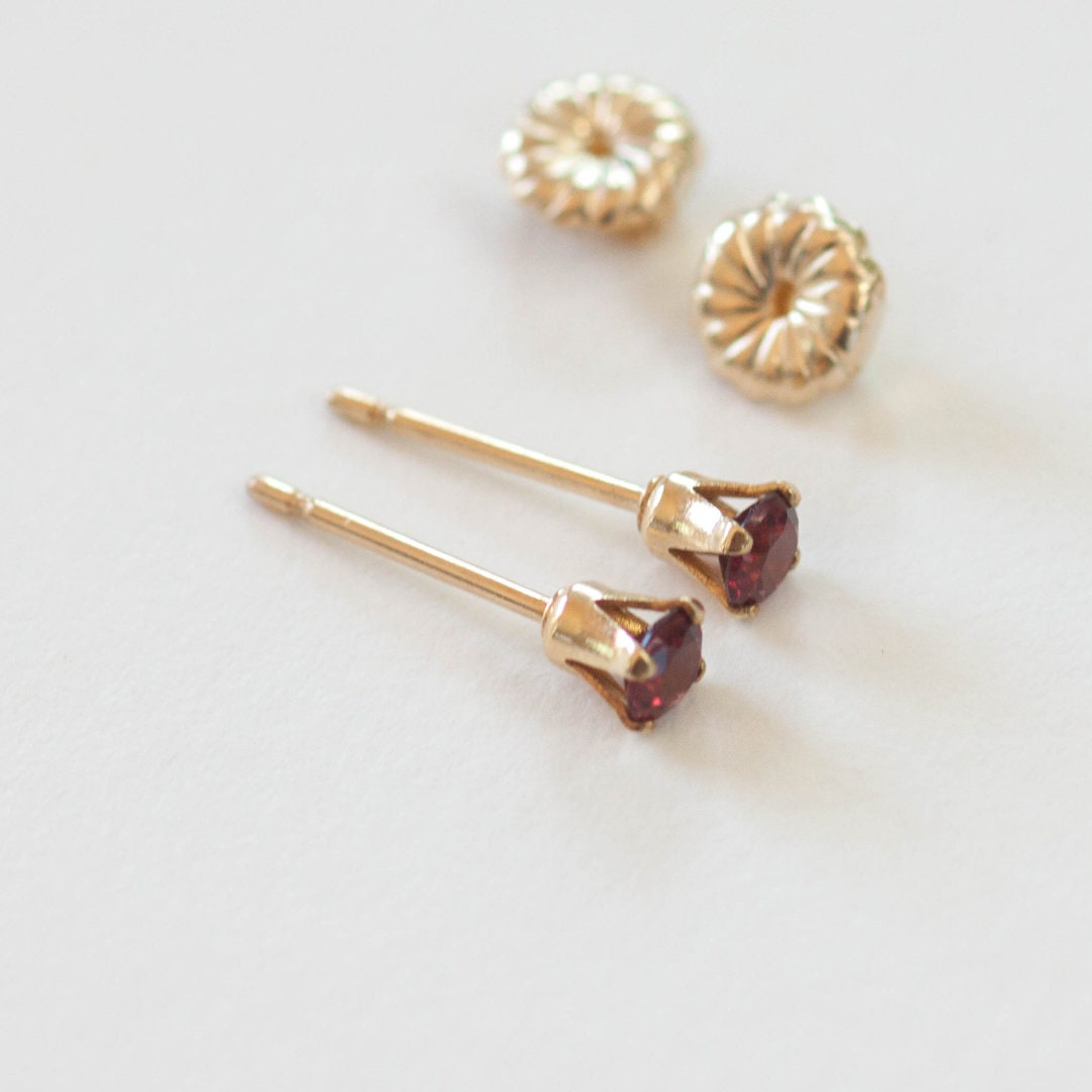 Ruby Post Earrings, 14k Gold Filled,3mm Ruby Stud Earrings - Etsy