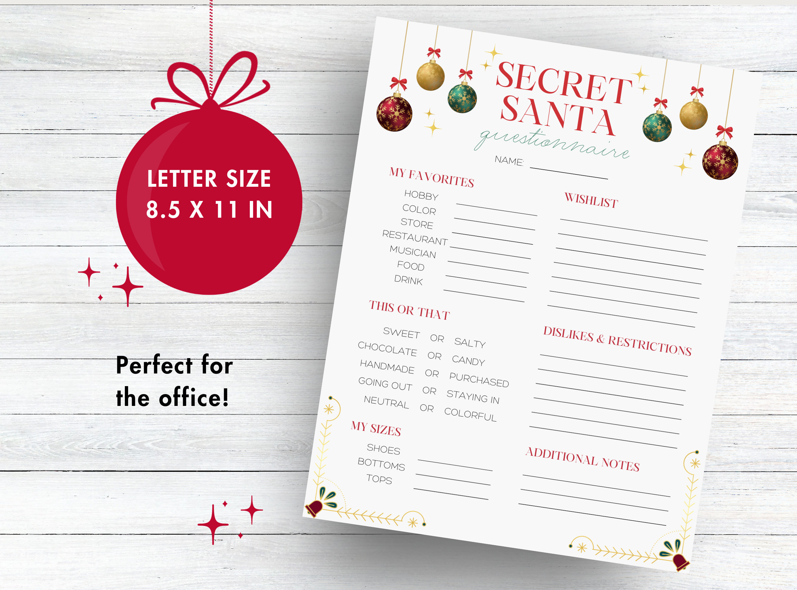 Printable Secret Santa Questionnaire Survey List Gift - Etsy