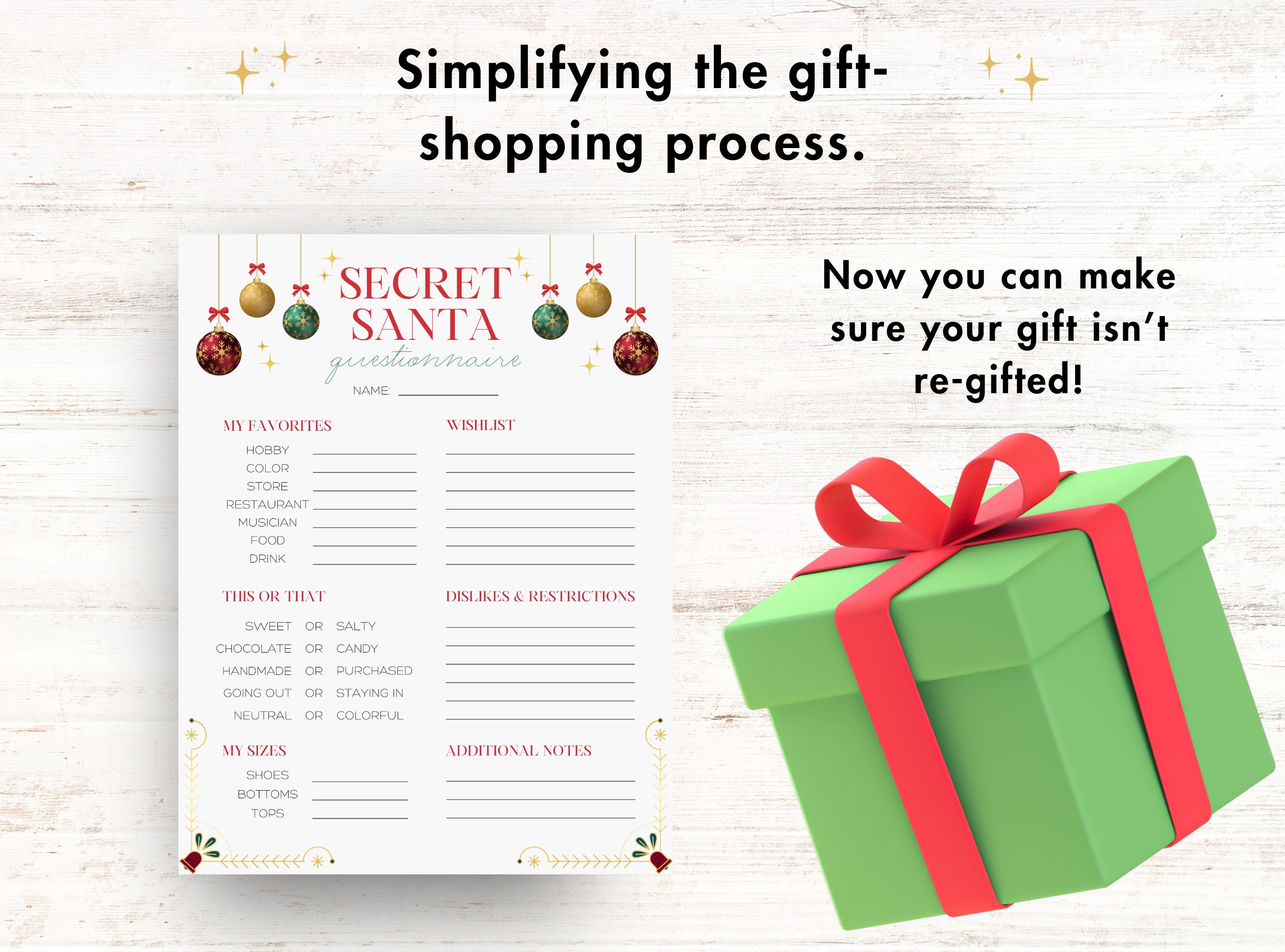 Printable Secret Santa Questionnaire Survey List Gift - Etsy