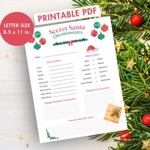 Secret Santa Questionnaire Form for Christmas Holiday - Etsy UK