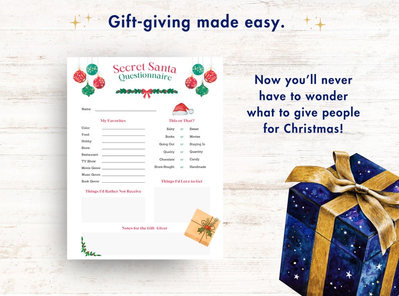 Secret Santa Questionnaire Form for Christmas Holiday - Etsy UK