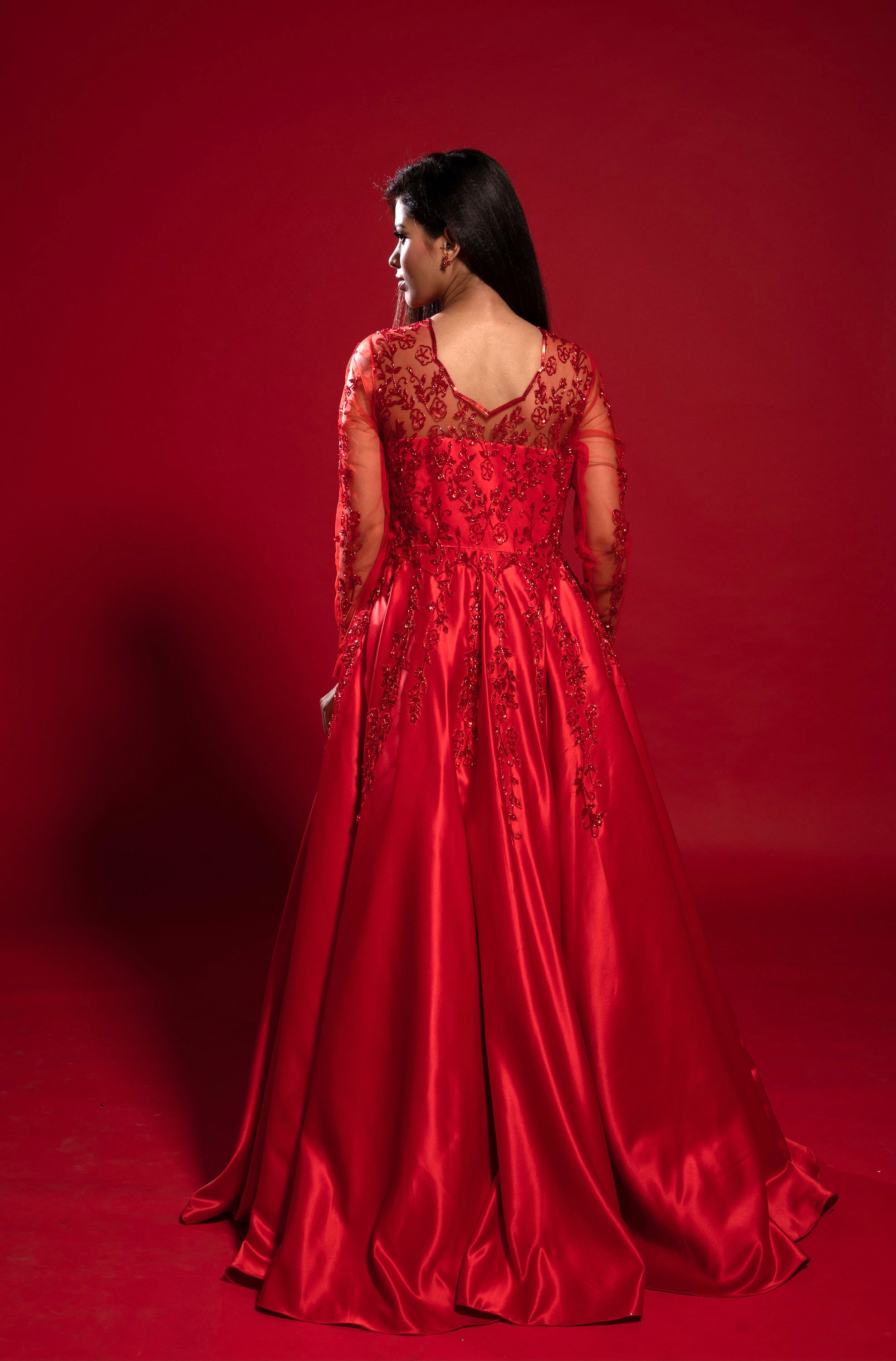 Red Hand Embroidered Wedding Gown, Red Ball Gown, Red Quinceanera Dress ...