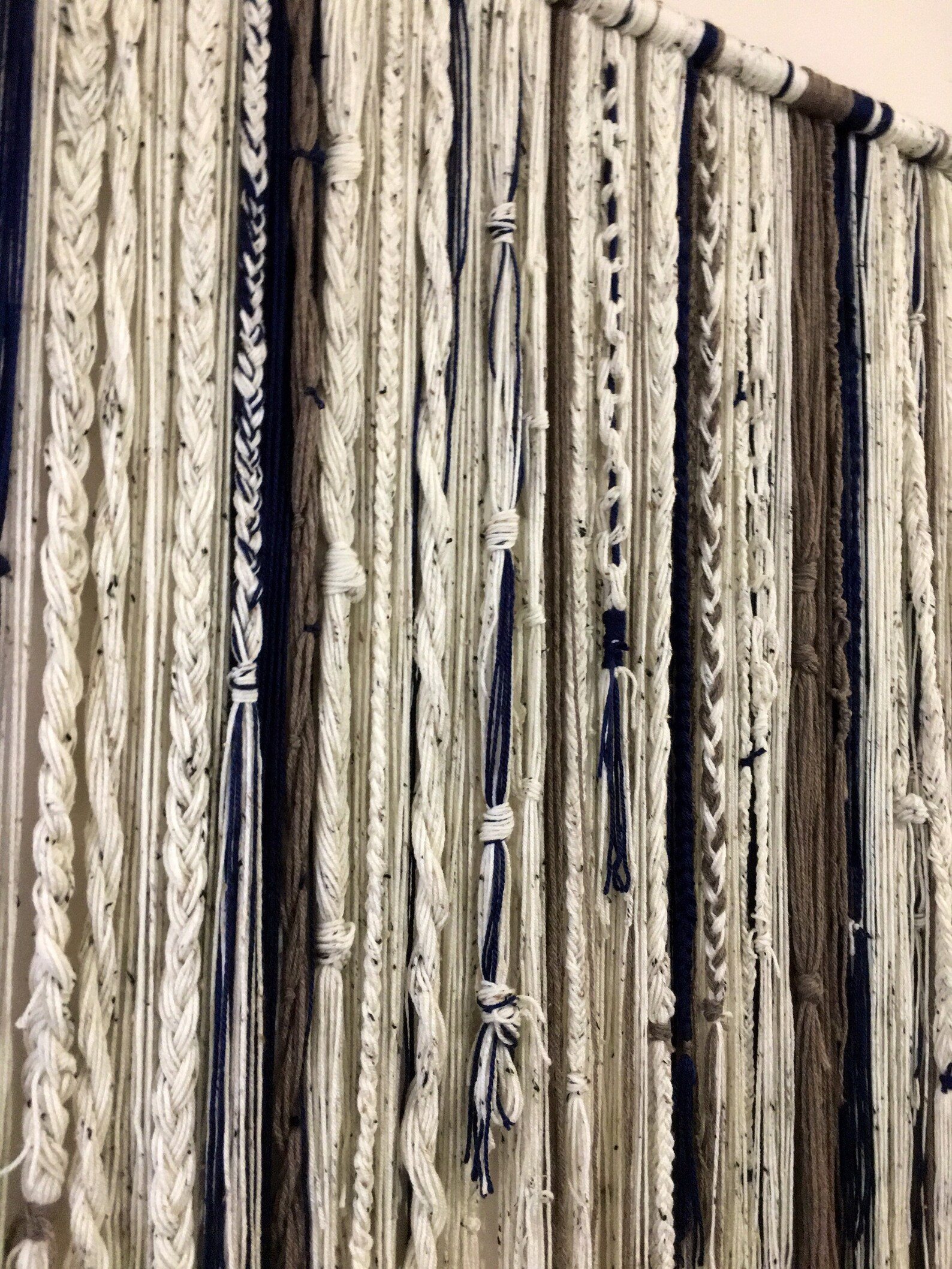 Braided Yarn Wall Hanging Home Decor, Blue, Navy, Brown, Cream, Yarn ...