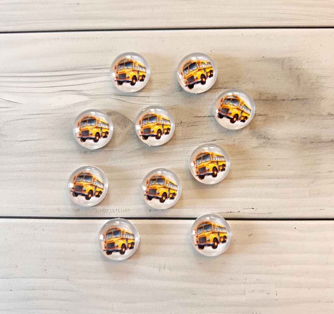 School Bus Glass Domed Flat Back Cabochons (10mm, 12mm, 14mm, 16mm ...