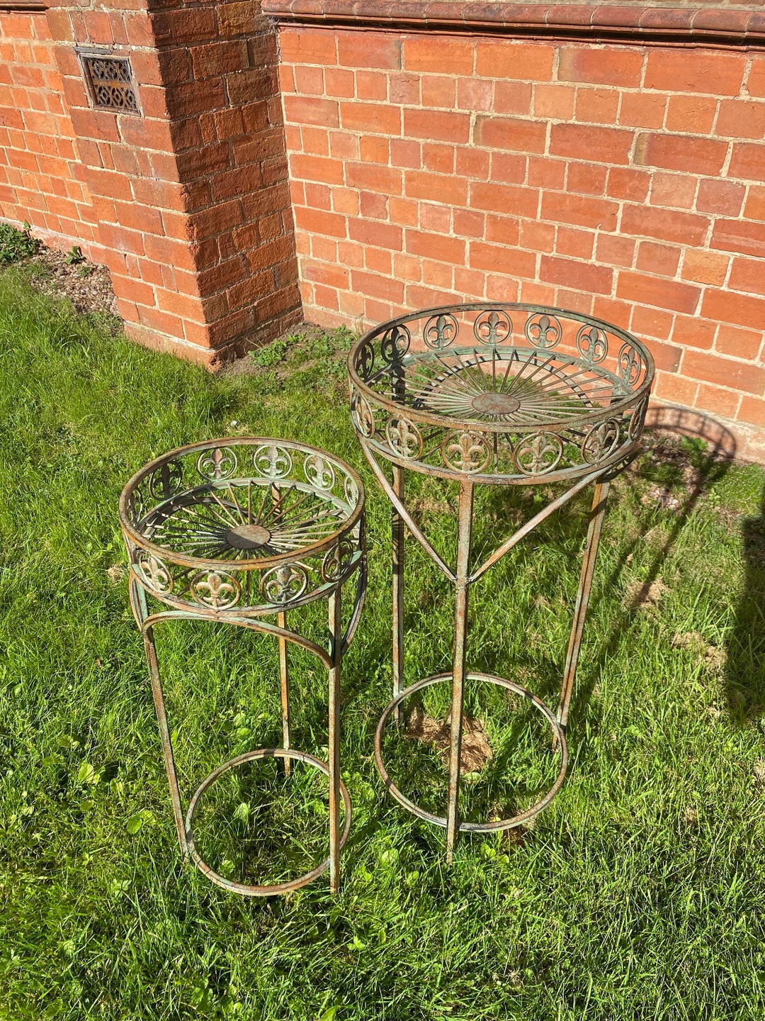 Set of 2 Verdigris Galvanised Metal Pot Stand Garden Outdoor Indoor ...
