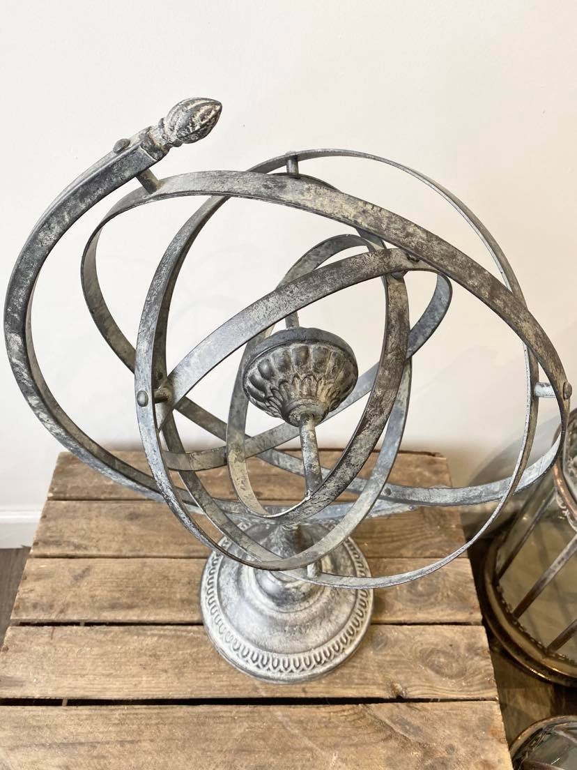 Galvanised Grey Metal Garden Armillary Ornament With Movable - Etsy