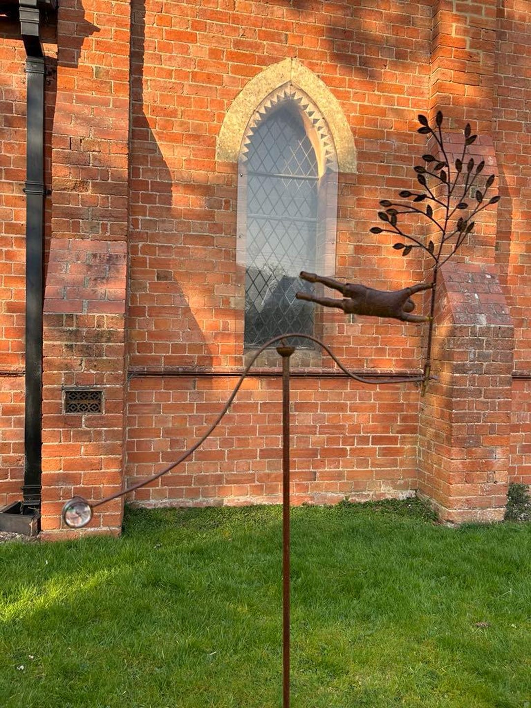 Man Hanging Onto Tree Wind Spinner Garden Stake Metal Kinetic Sculpture ...