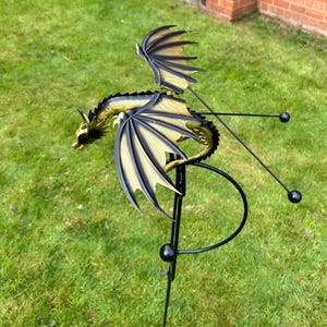 Gold Metal Dragon Garden Wind Rocker Mystical Outdoor Weather Ornament ...