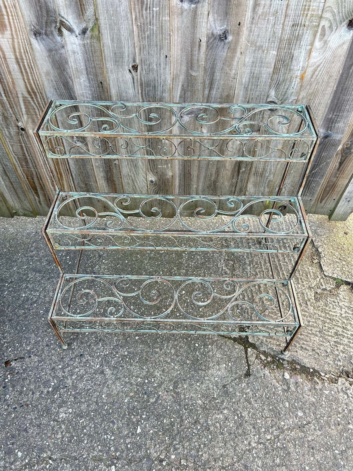 Verdigris 3 Tier Ornate Metal Outdoor Plant Stand Garden Planter ...