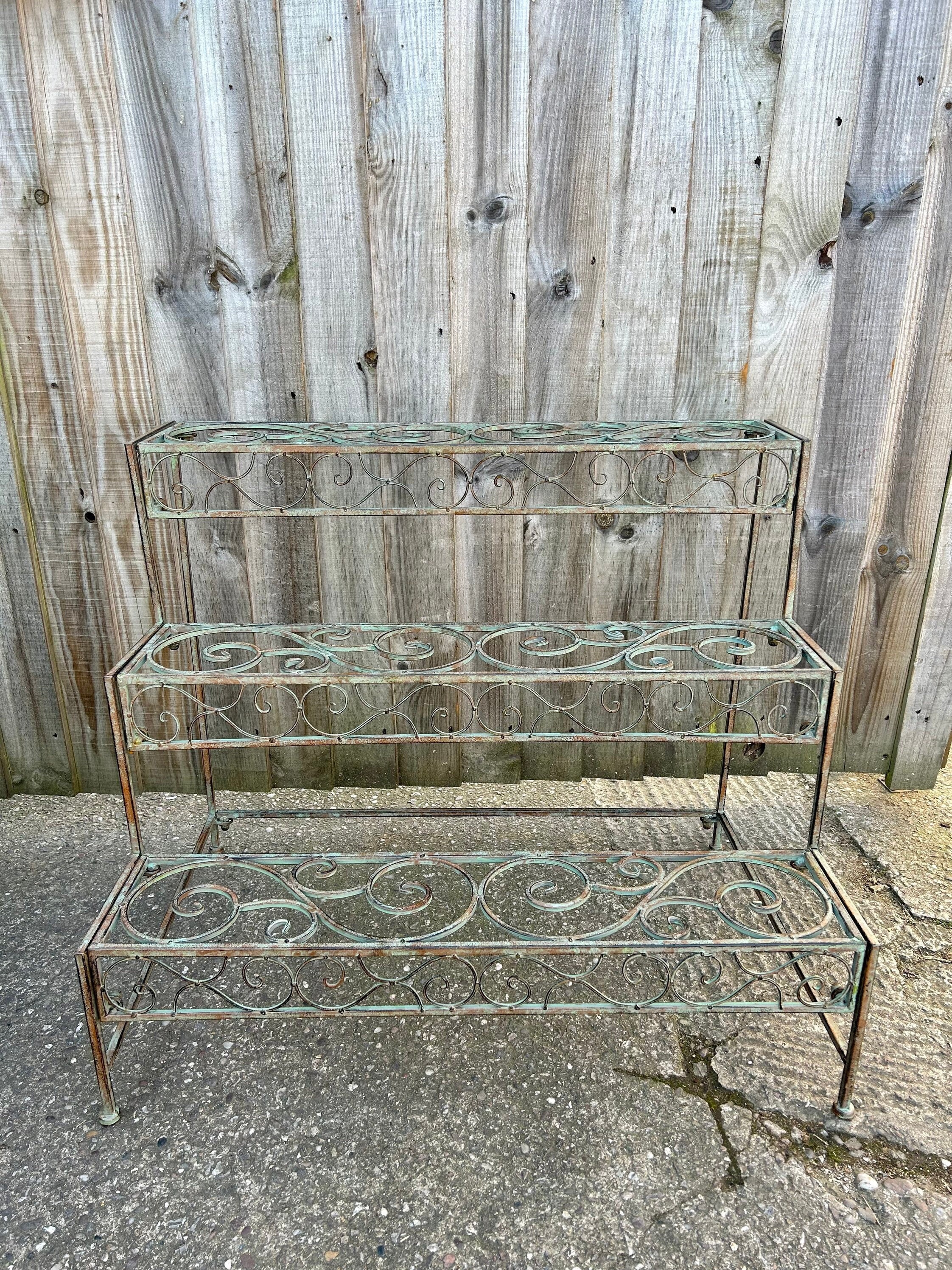 Verdigris 3 Tier Ornate Metal Outdoor Plant Stand Garden Planter ...