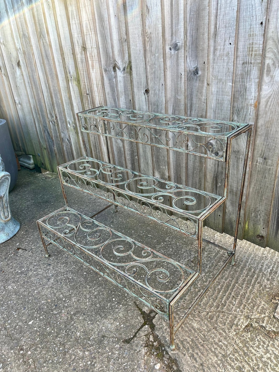 Verdigris 3 Tier Ornate Metal Outdoor Plant Stand Garden Planter ...