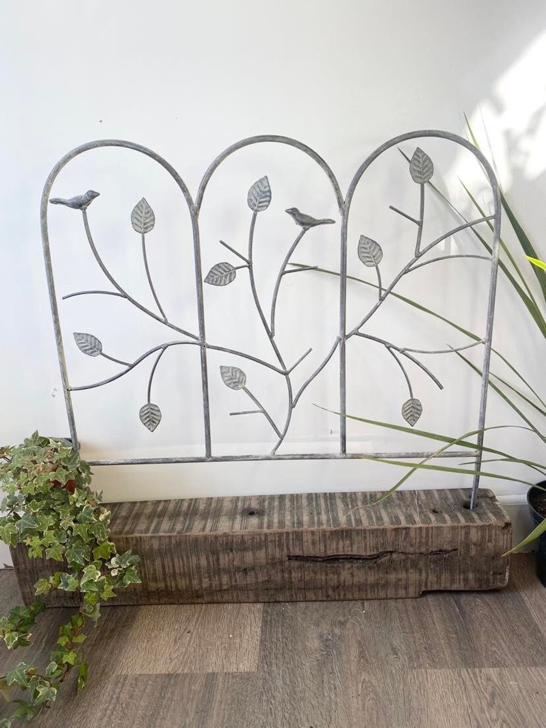 Set of Two Very Pretty Low Grey Trellis Featuring A Bird and Leaf ...
