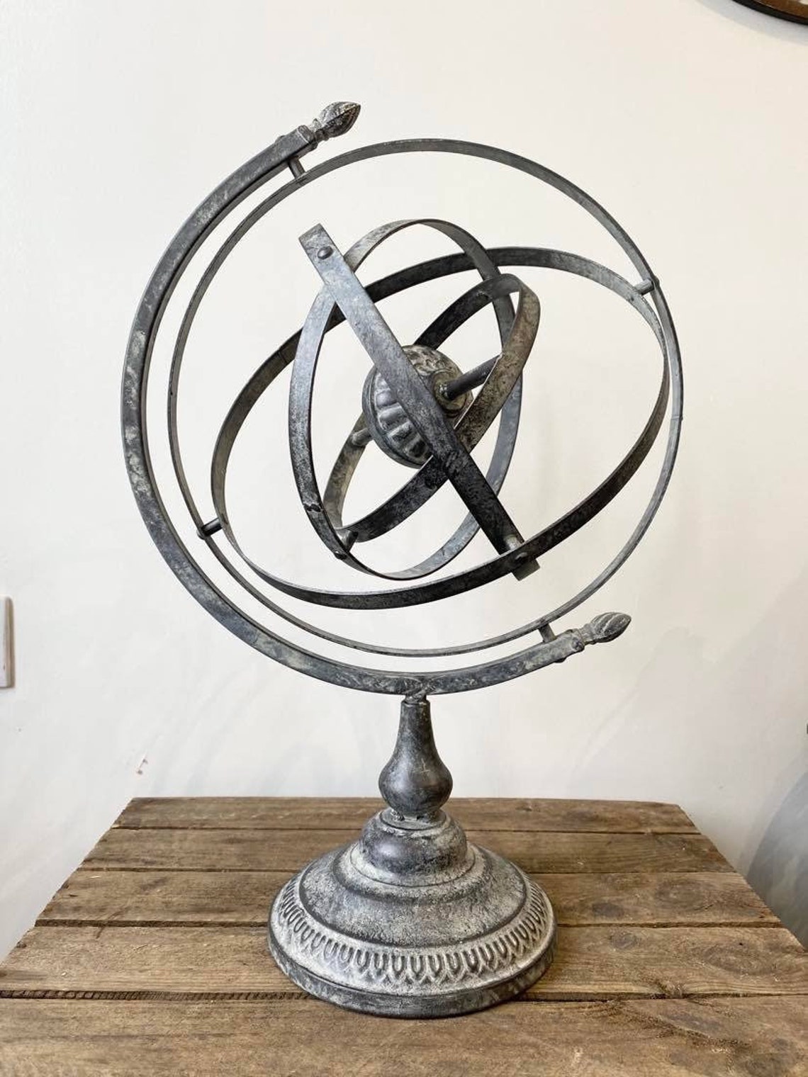 Galvanised Grey Metal Garden Armillary Ornament With Movable - Etsy UK