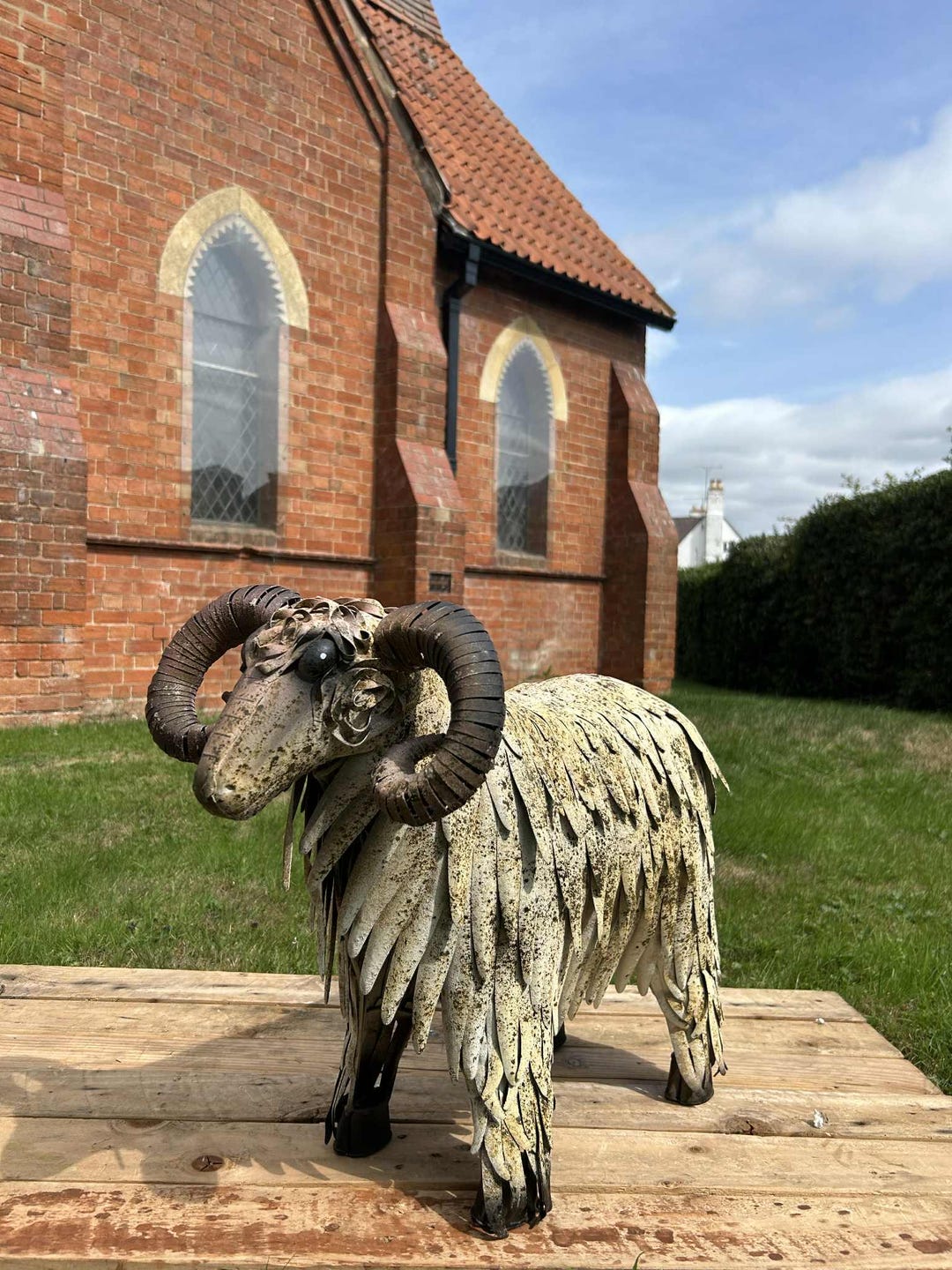 Charming Metal Garden Sheep Ram Statue Sculpture Ornament Farm Farmyard ...