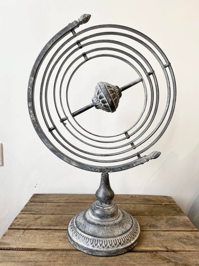 Galvanised Grey Metal Garden Armillary Ornament With Movable - Etsy UK
