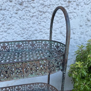 Verdigris Three Tier Plant Stand Garden Shelf With Intricate Ironwork ...