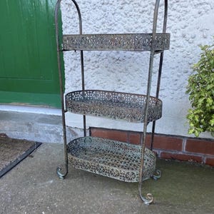 Verdigris Three Tier Plant Stand Garden Shelf With Intricate Ironwork ...