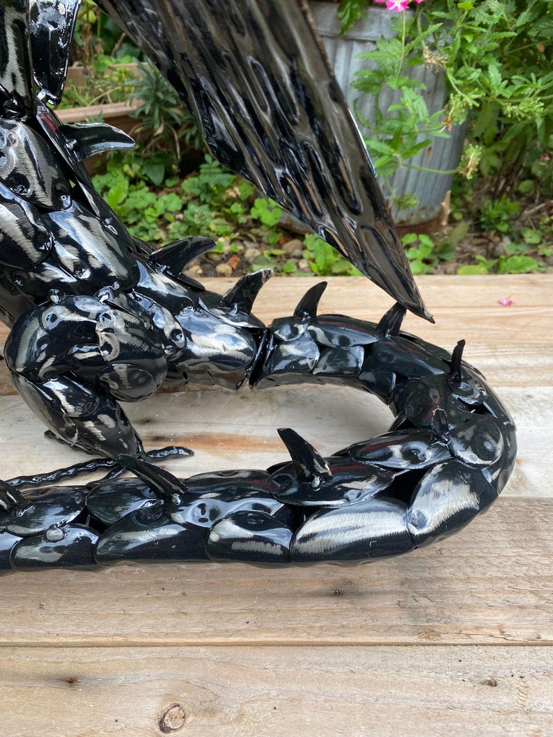 Gothic Black Metal Dragon Garden Sculpture Highly Detailed Mystical ...