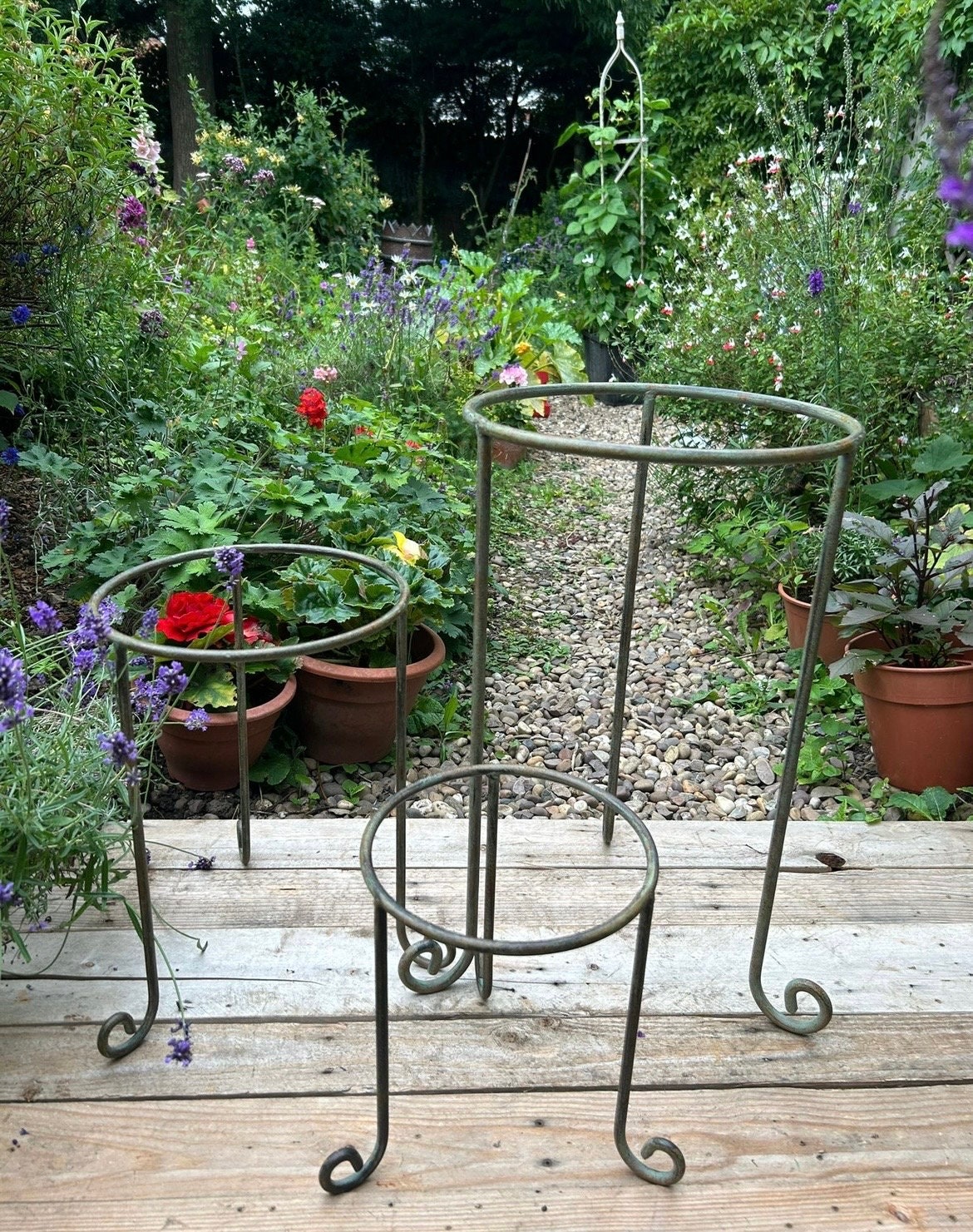 Set of 3 Verdigris Pot Stands Galvanised Metal Pot Holder - Etsy UK