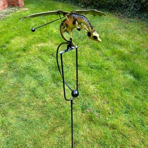 Gold Metal Dragon Garden Wind Rocker Mystical Outdoor Weather Ornament ...