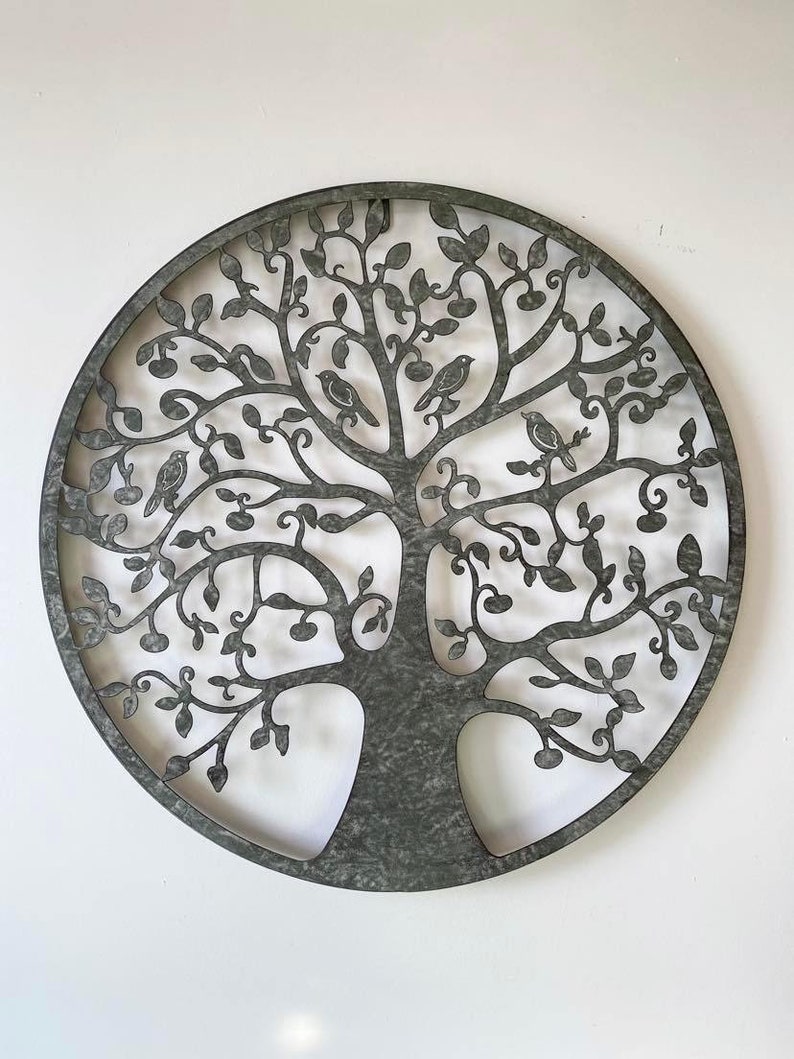 Beautiful Grey Steel Tree of Life Wall Art Made From | Etsy UK