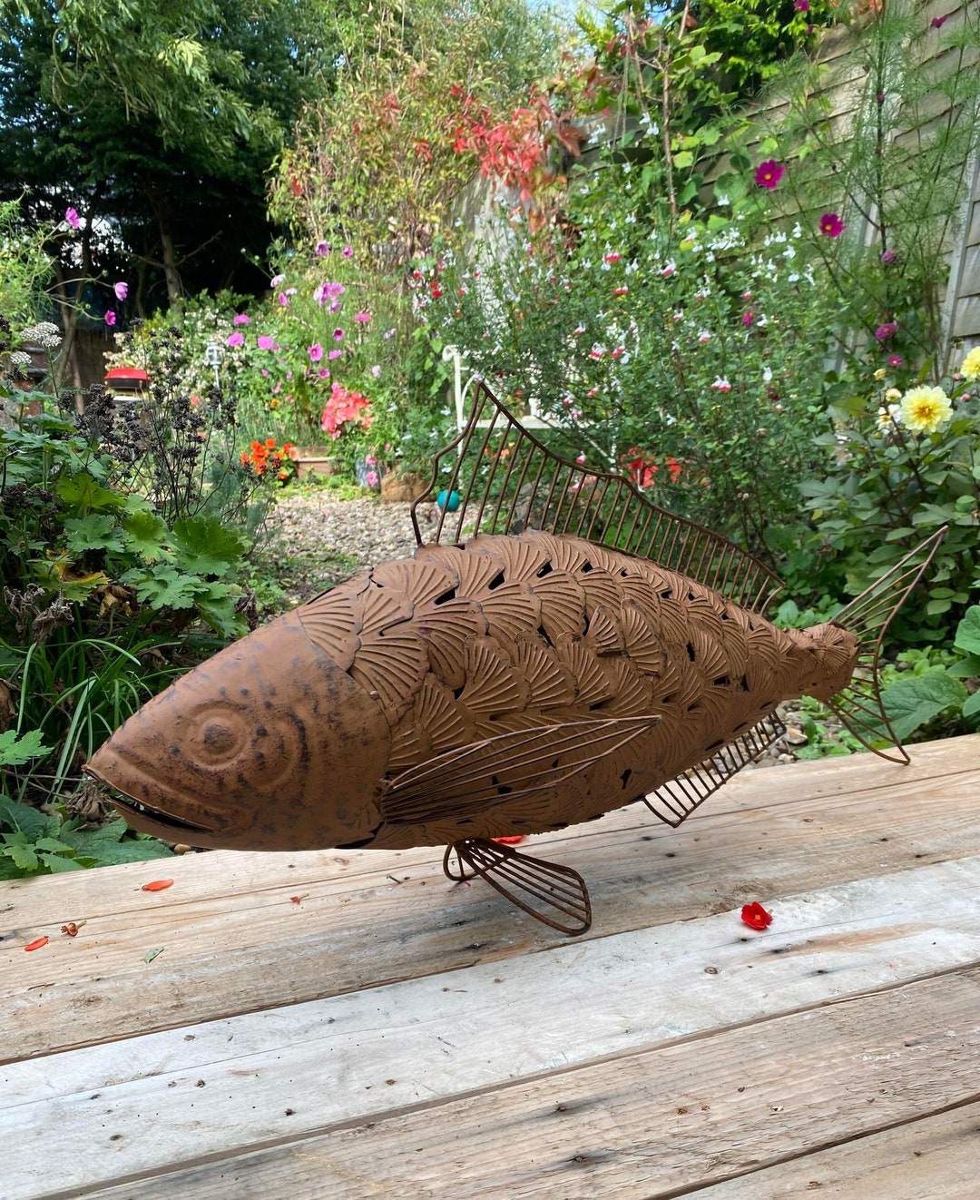 Quirky Garden Fish Sculpture Made From Galvanised Metal Fisherman ...