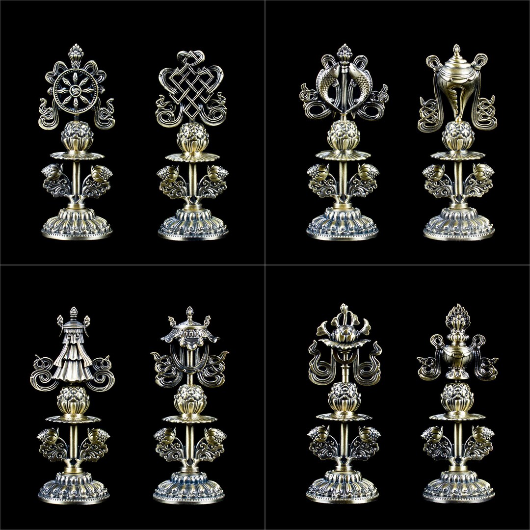 Ashtamangala Eight Auspicious Symbols — Tibetan Traditional Figurines ...