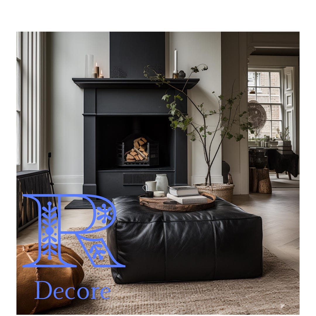 Moroccan Black Square Ottoman Black Moroccan Pouf , Moroccan Leather ...