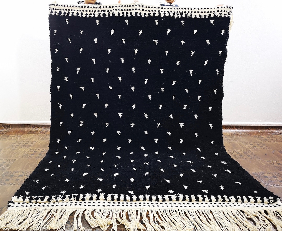 Black Moroccan Rug Handwoven Wool Carpet , Beni Ourain Rug, Moroccan ...
