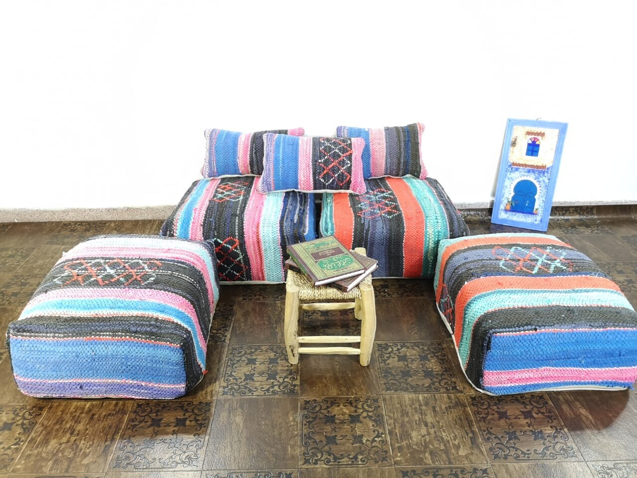 Set of Four Vintage Floor Pouf Tree Pollws Stuffed Floor Pillow Large ...