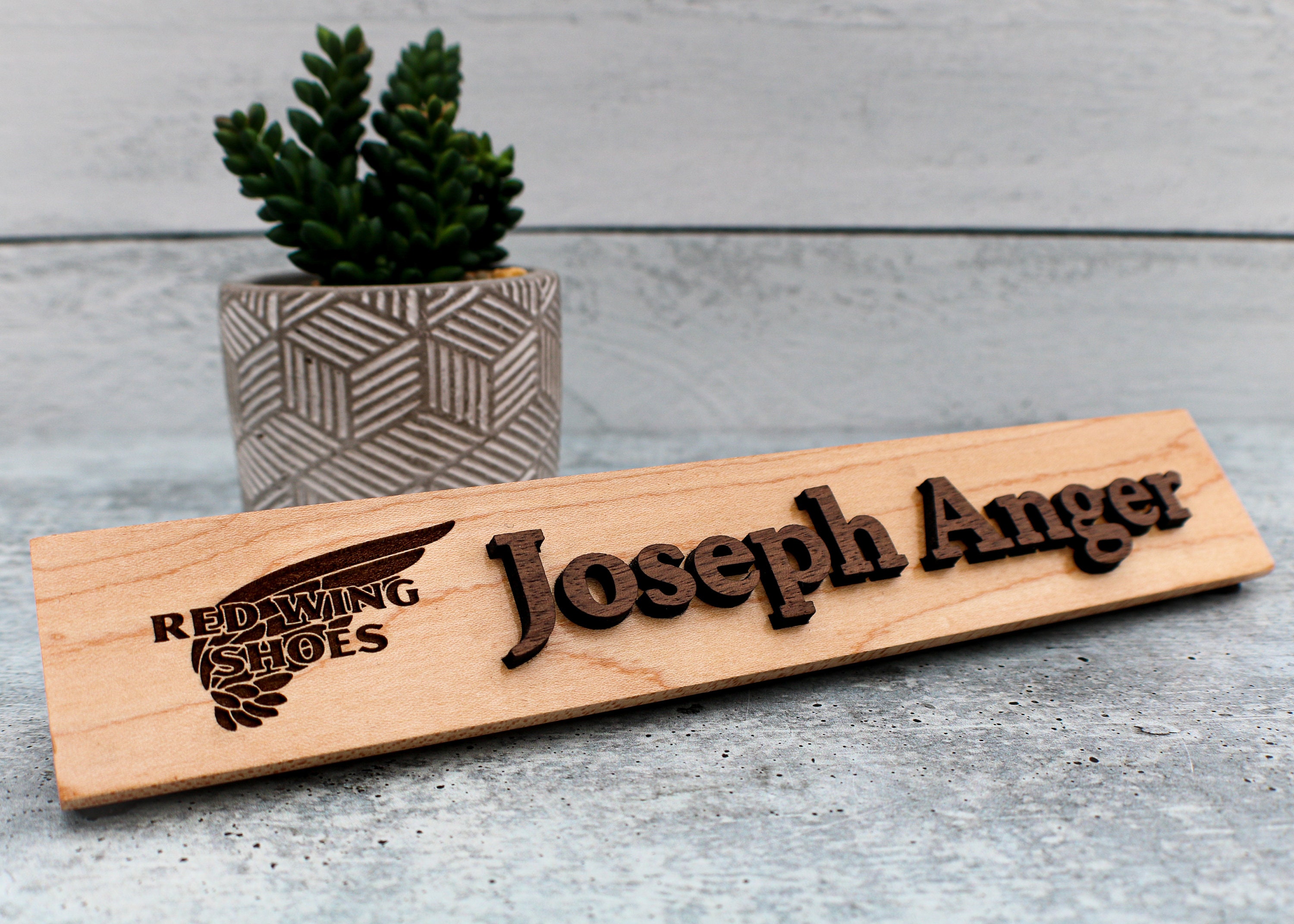 Custom Solid Maple Desk Nameplate Wedge inlayed with Walnut | Etsy