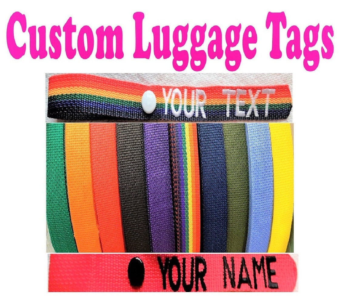 1 Custom Embroidered Luggage/gear/bag Tags 10 Colors to Choose - Etsy