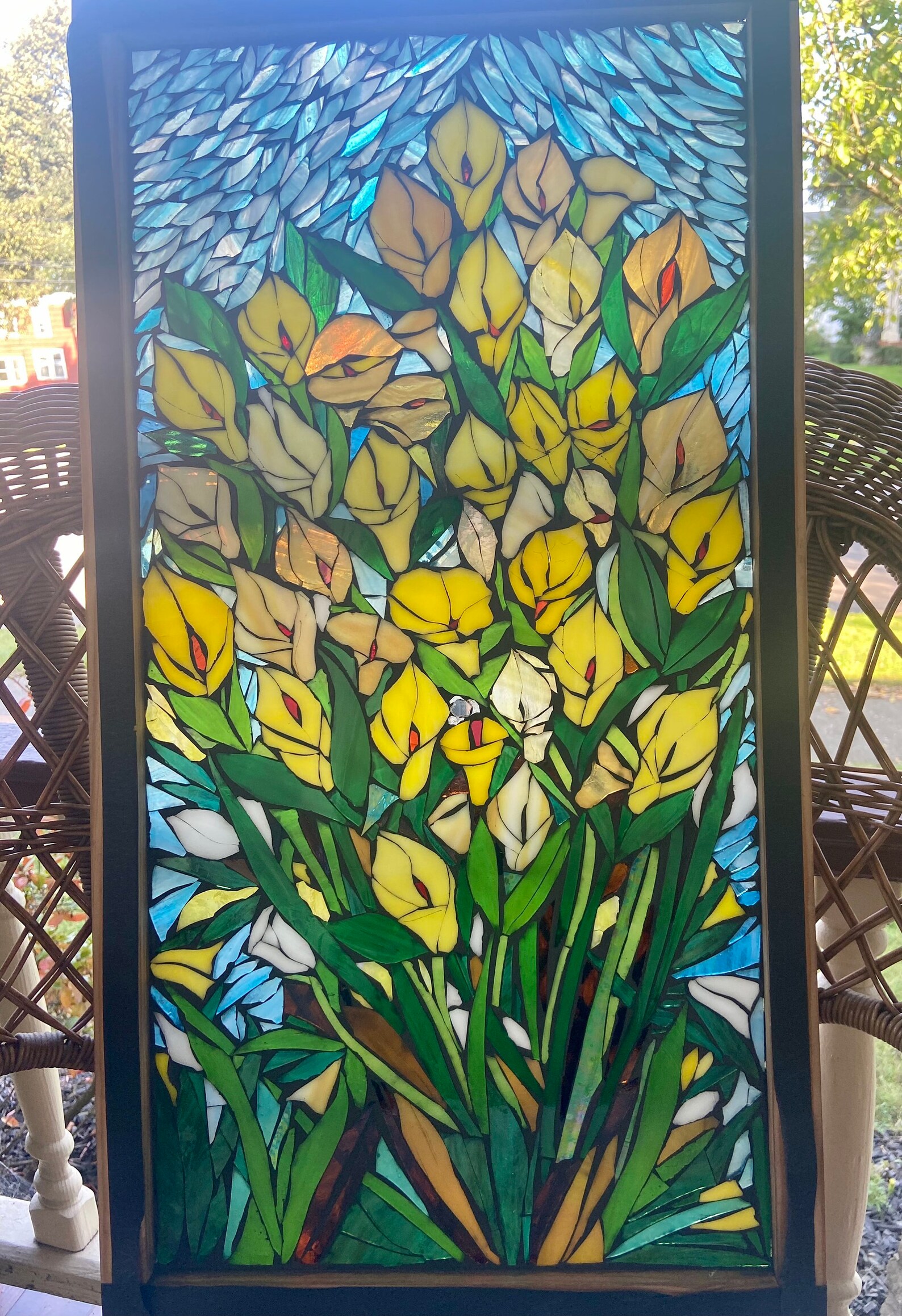 Calla Lily Stained Glass Window. Framed Hanging Glass Art. Large Garden ...