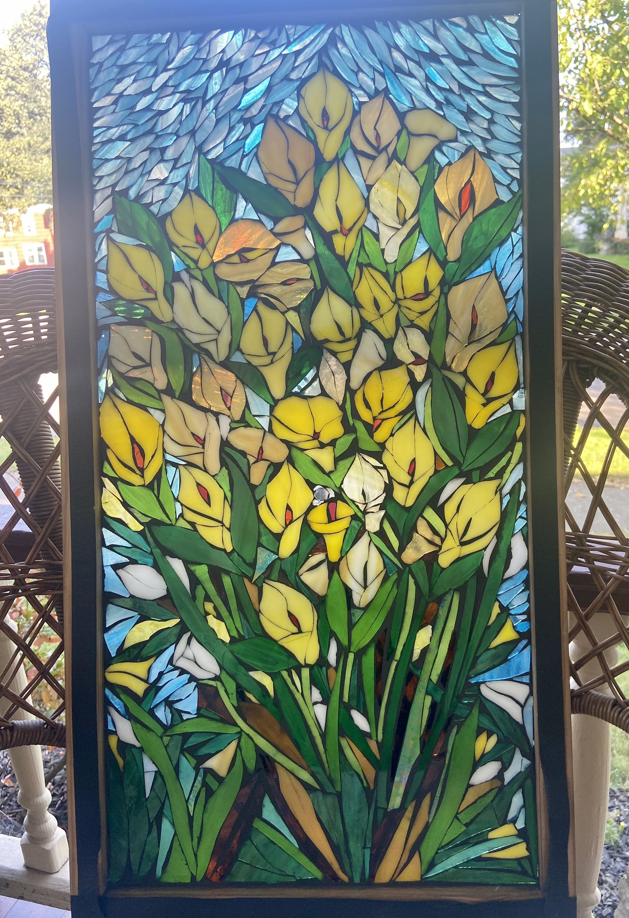 Calla Lily Stained Glass Window. Framed Hanging Glass Art. Large Garden ...