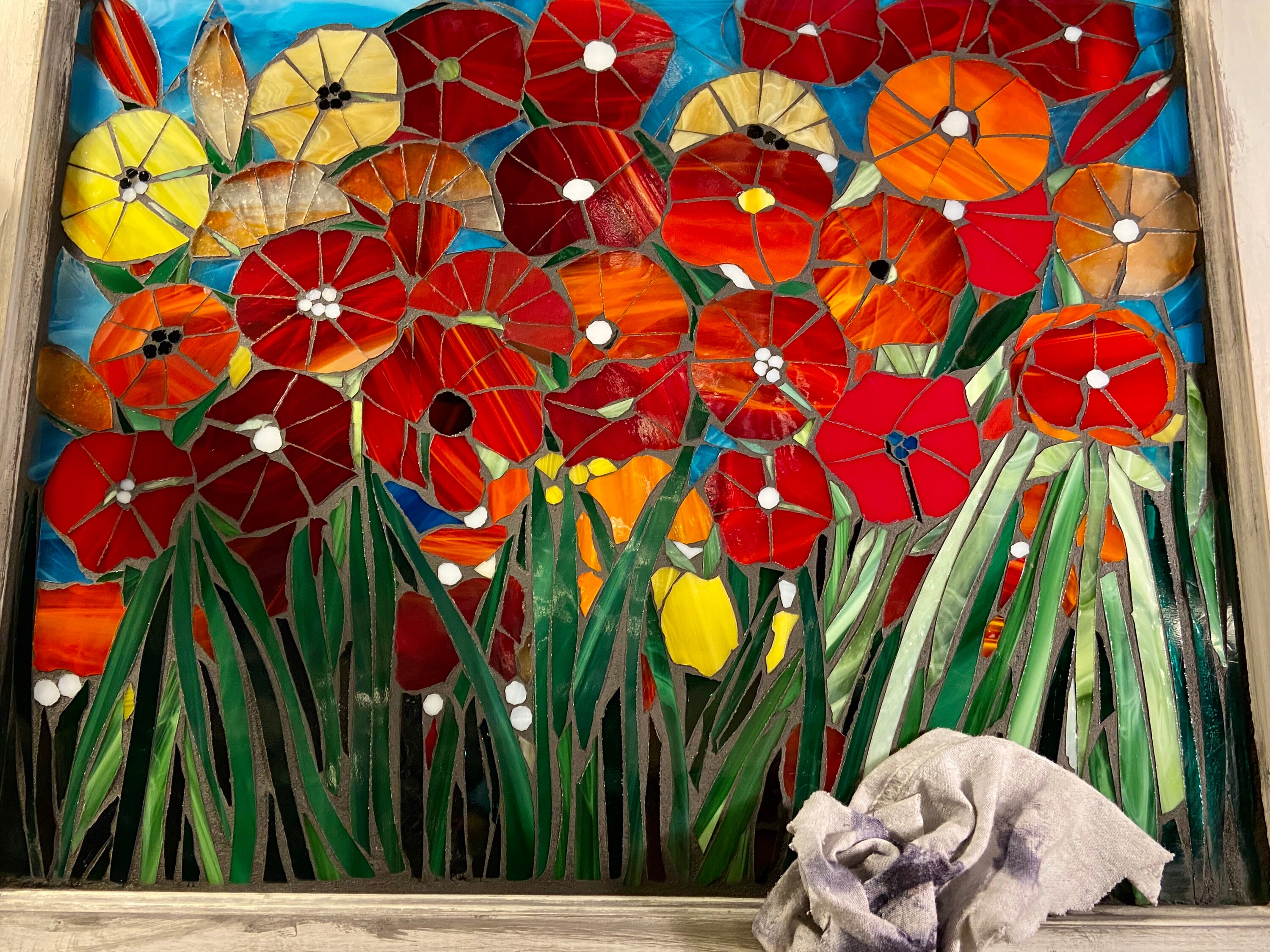 Mosaic Poppy Window, Poppy Mosaic, Stained Glass Window, Flower Art ...