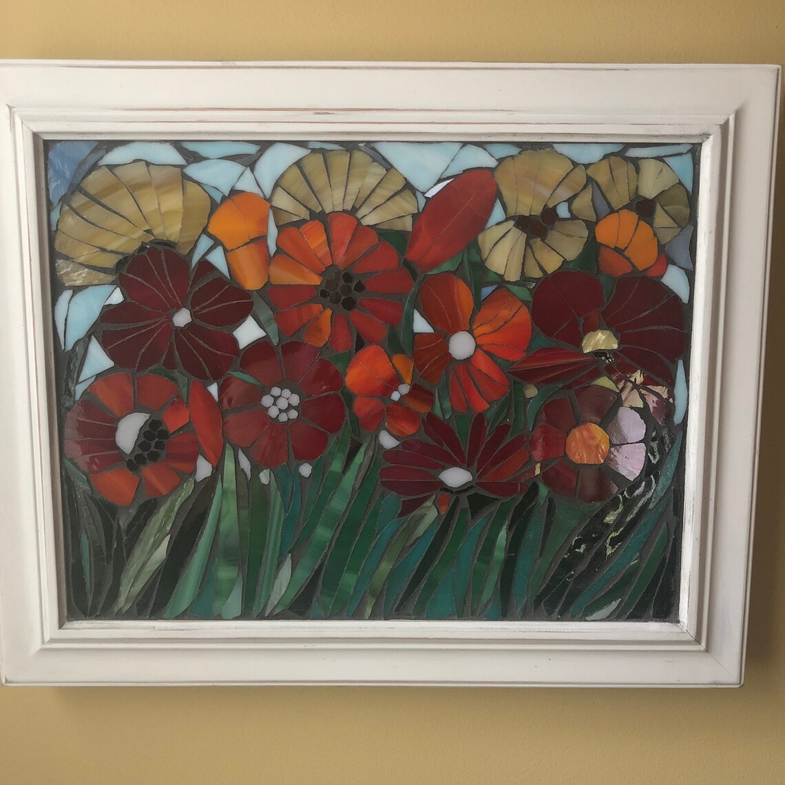 Mosaic Poppy Window, Poppy Mosaic, Stained Glass Window, Flower Art ...