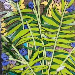 Small Mosaic Table Top. Mixed Fern Stained Glass Design. Framed Hanging ...